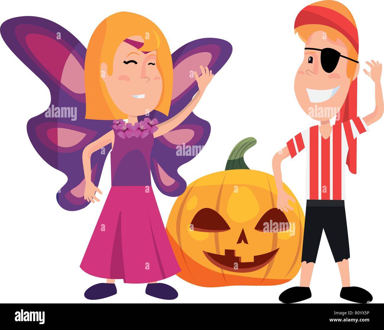 boy and girl halloween costumes vector illustration Stock Vector Image ...