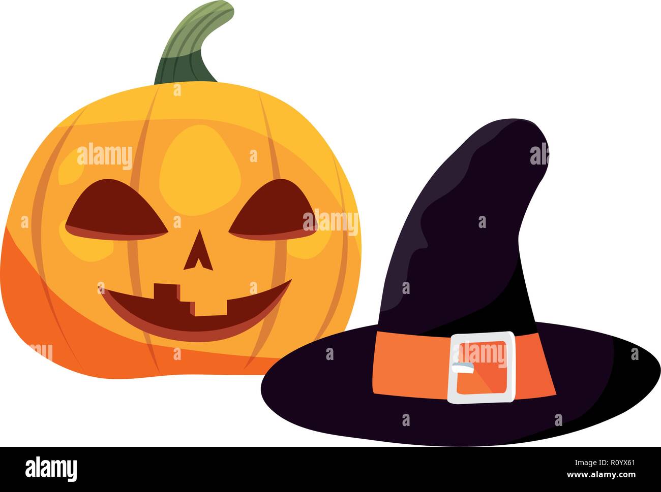 halloween pumpkins and hat costume vector illustration Stock Vector ...
