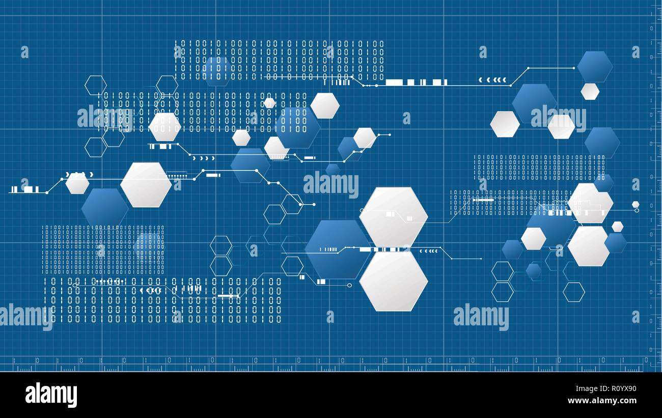 Abstract technology hexagonal blueprint platform background vector ...