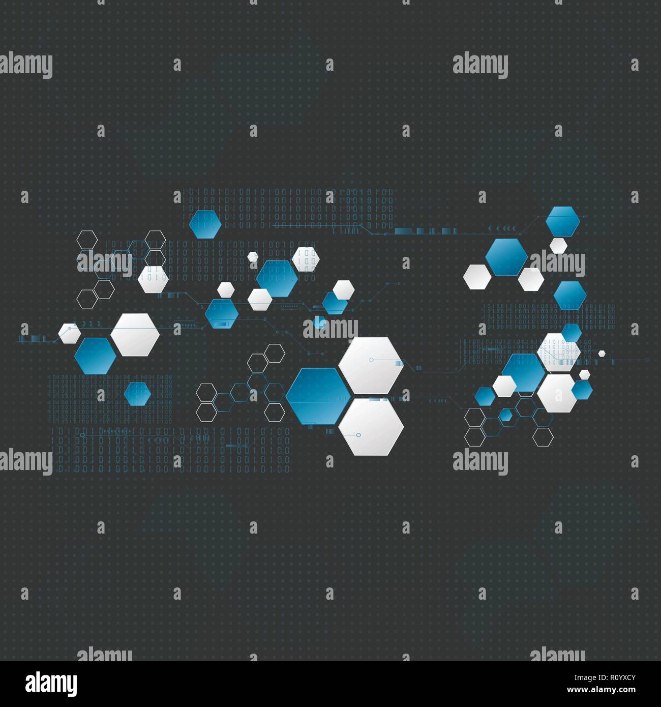 Technological encryption future hexagonal data synchronizing background vector design Stock ...
