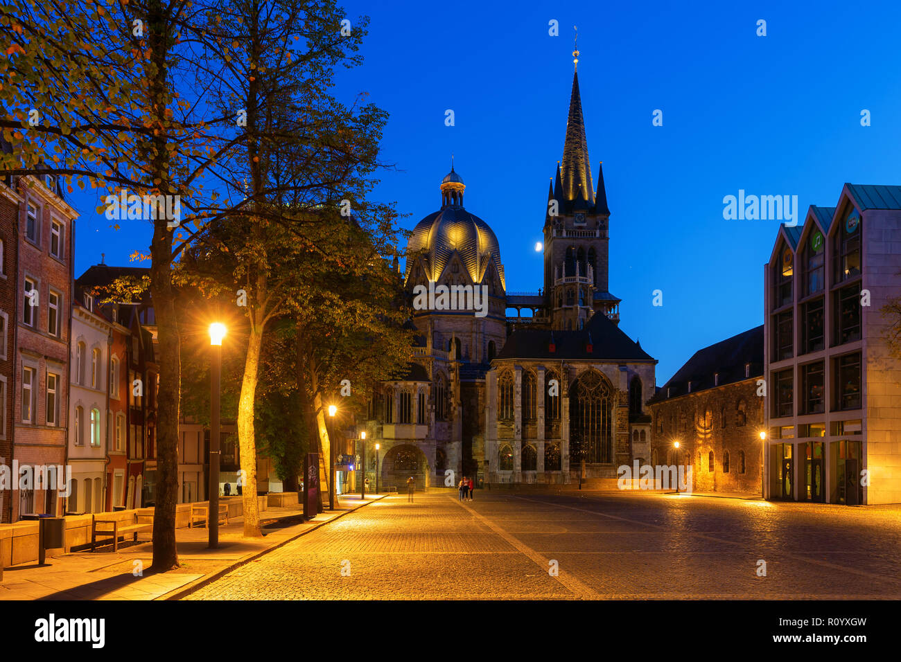 famous Aachen Cathedral in Aachen, Germany, with blue night sky Stock ...