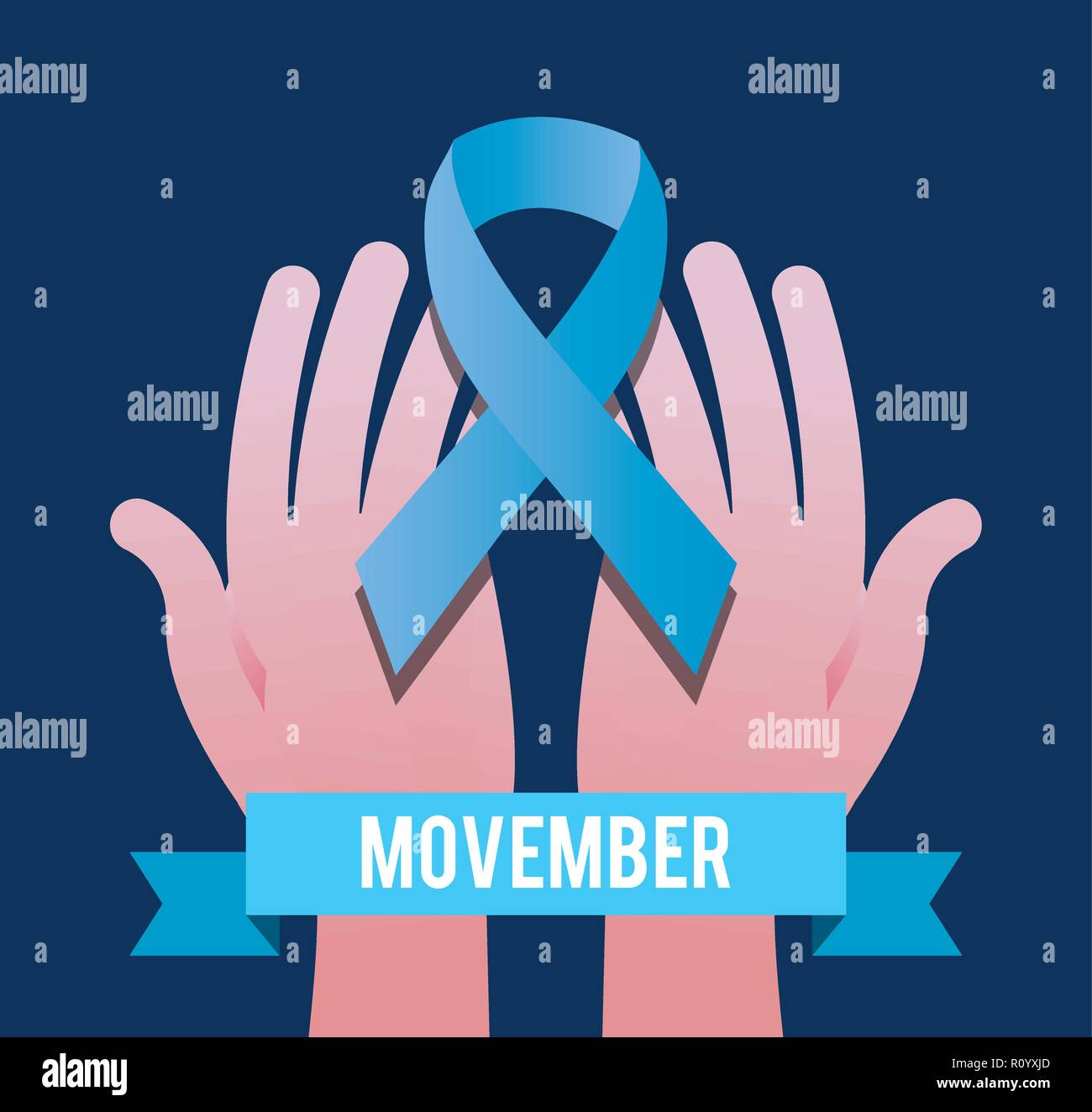 movember day hands hold blue ribbon sign vector illustration Stock ...