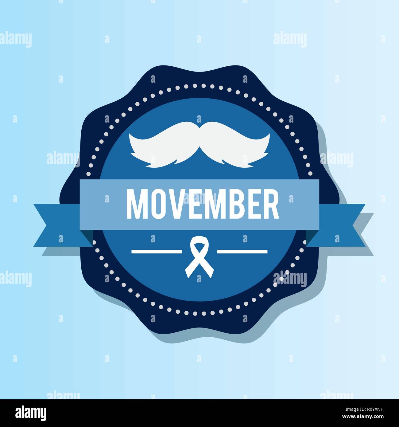 movember day sticker ribbon moustache men vector illustration Stock ...