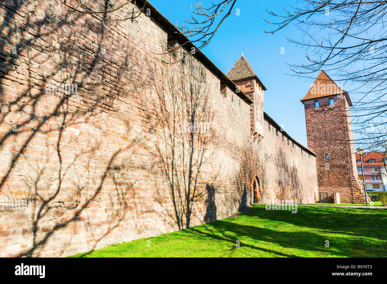 picture of the medieval Roman city wall with towers in Worms, Germany ...