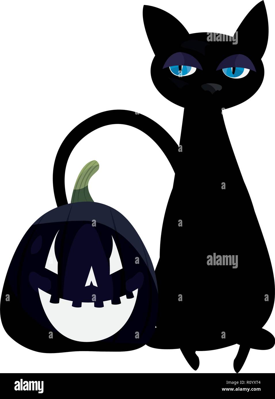 black cat halloween and pumpkin vector illustration Stock Vector Image ...
