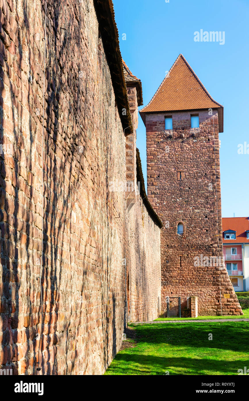 picture of the medieval Roman city wall with towers in Worms, Germany ...