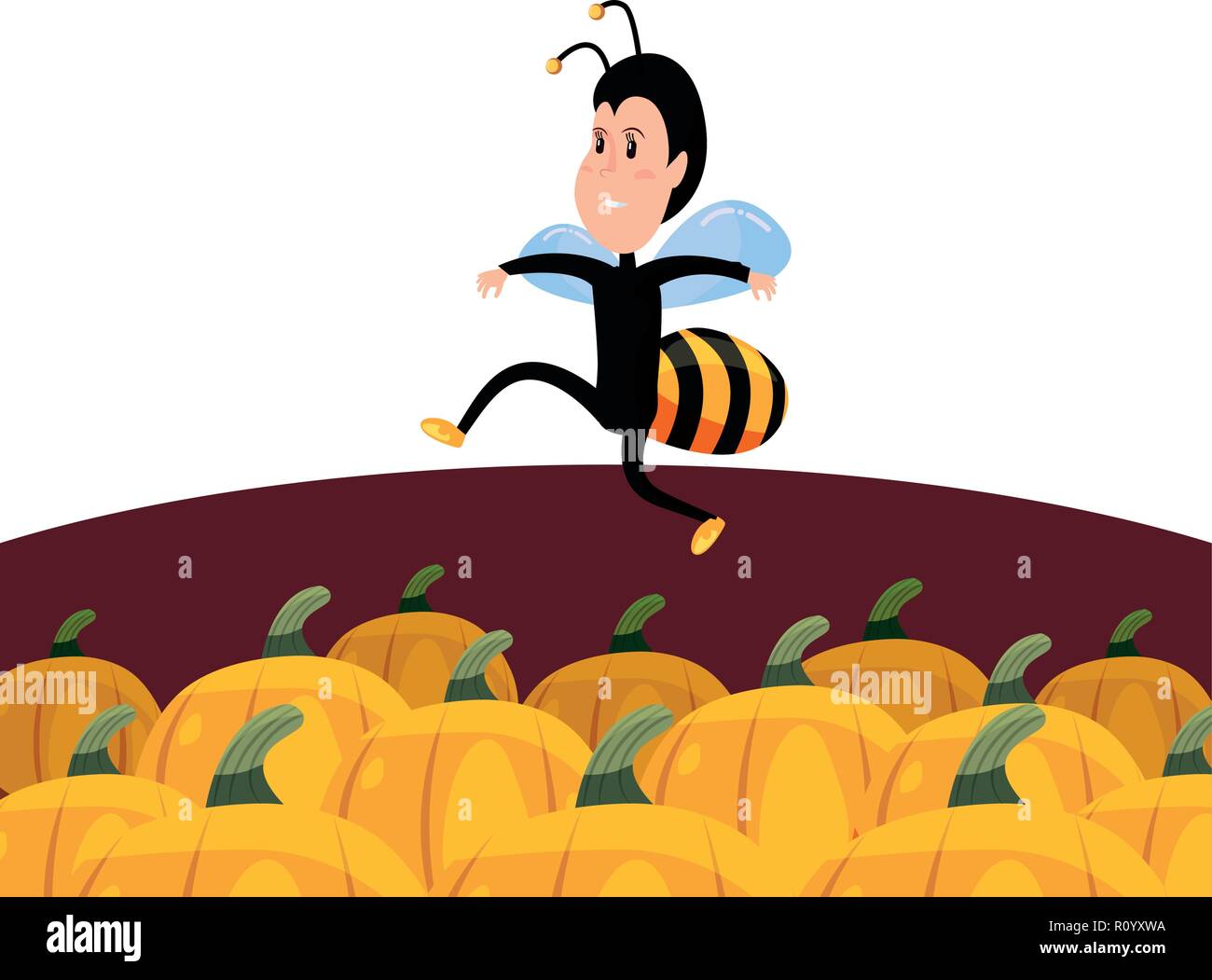 halloween boy in costume bee pumpkins party vector illustration Stock ...