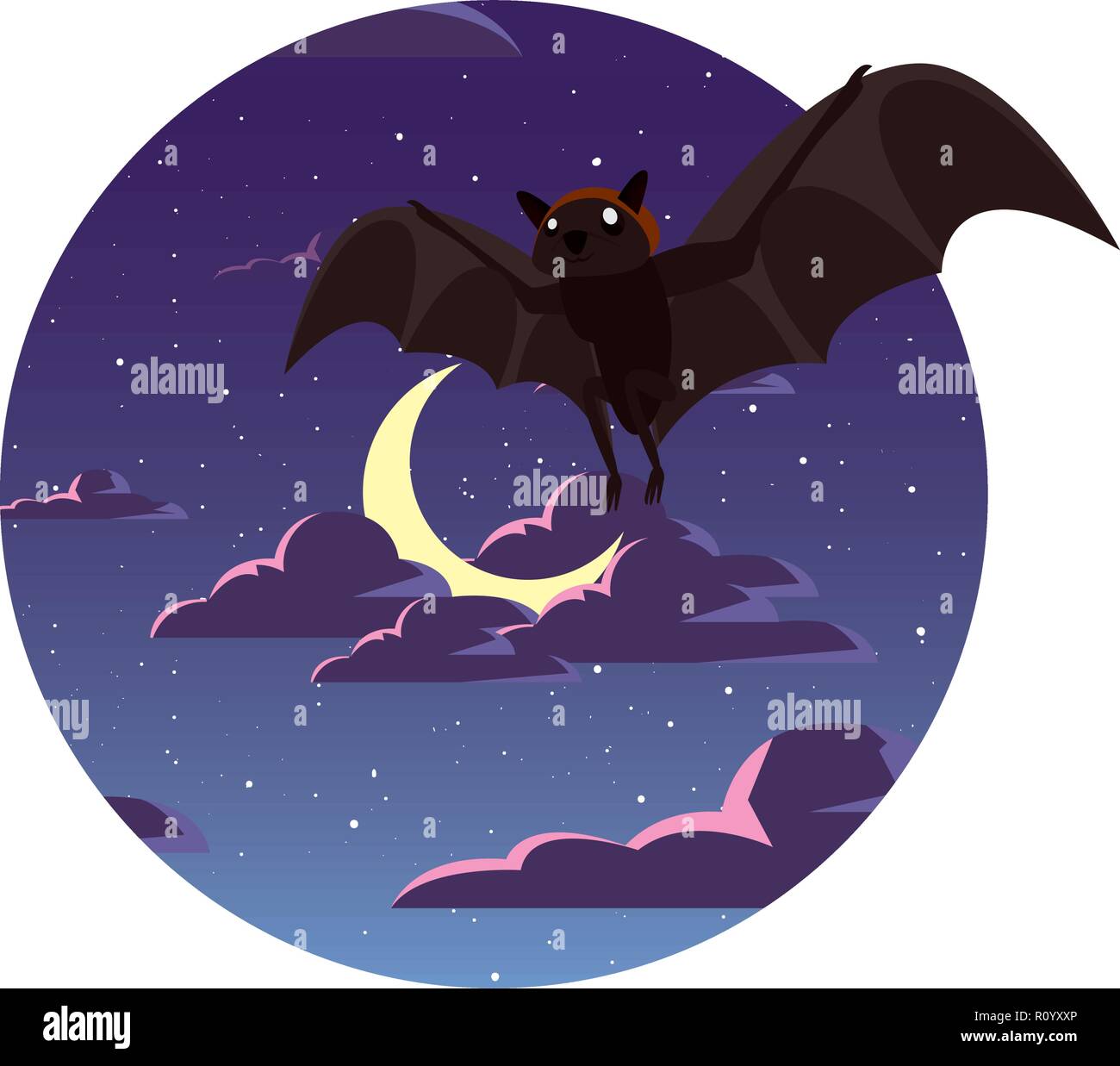 flying bat in the night moon sky vector illustration Stock Vector Image ...