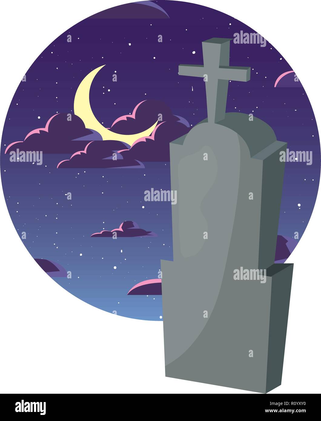 gravestone in the night moon sky vector illustration Stock Vector Image ...