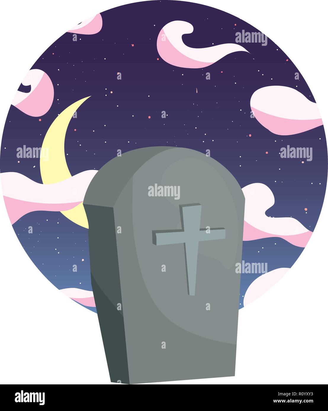 gravestone in the night moon sky vector illustration Stock Vector Image ...