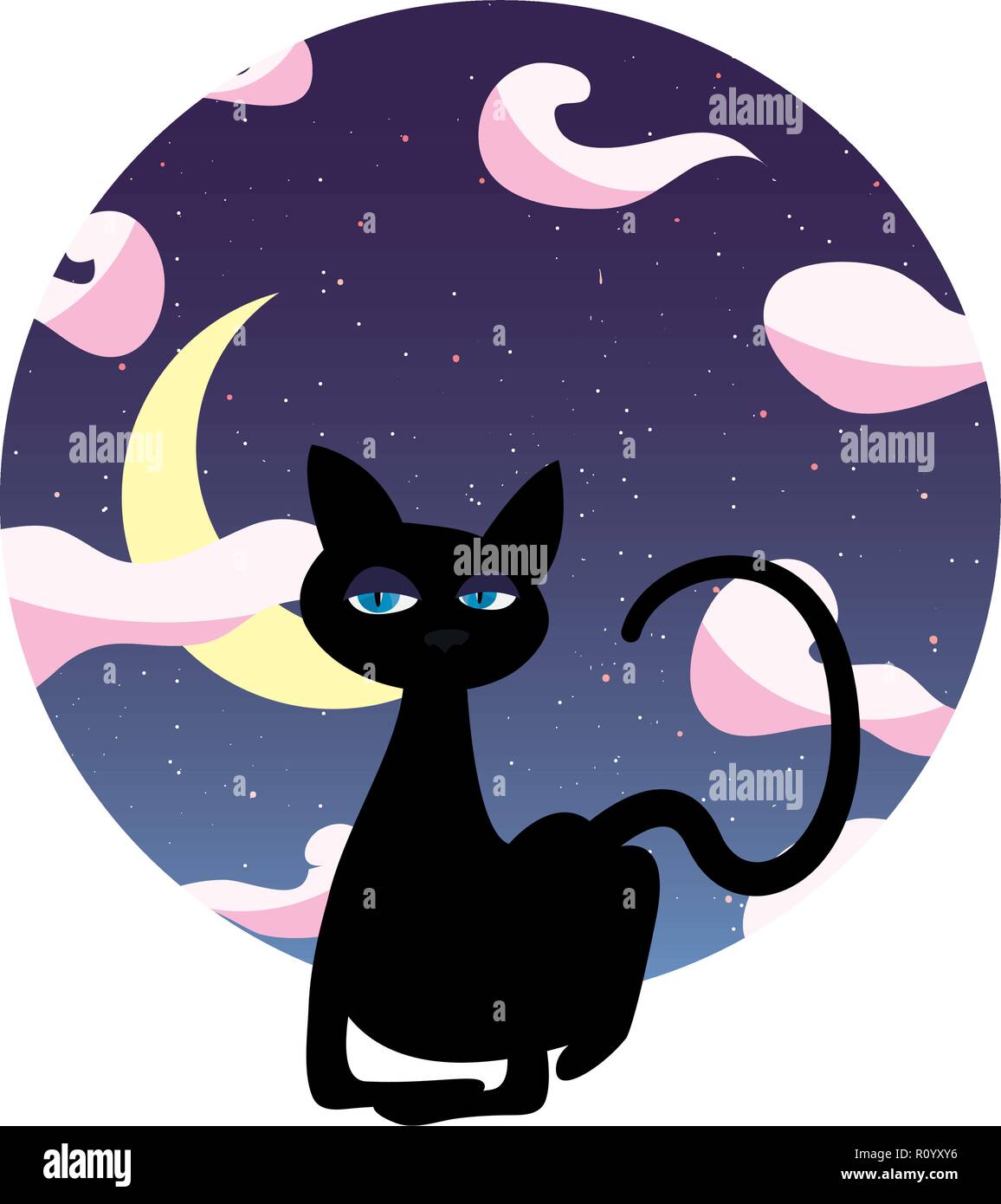 black cat sitting in the night vector illustration Stock Vector Image ...
