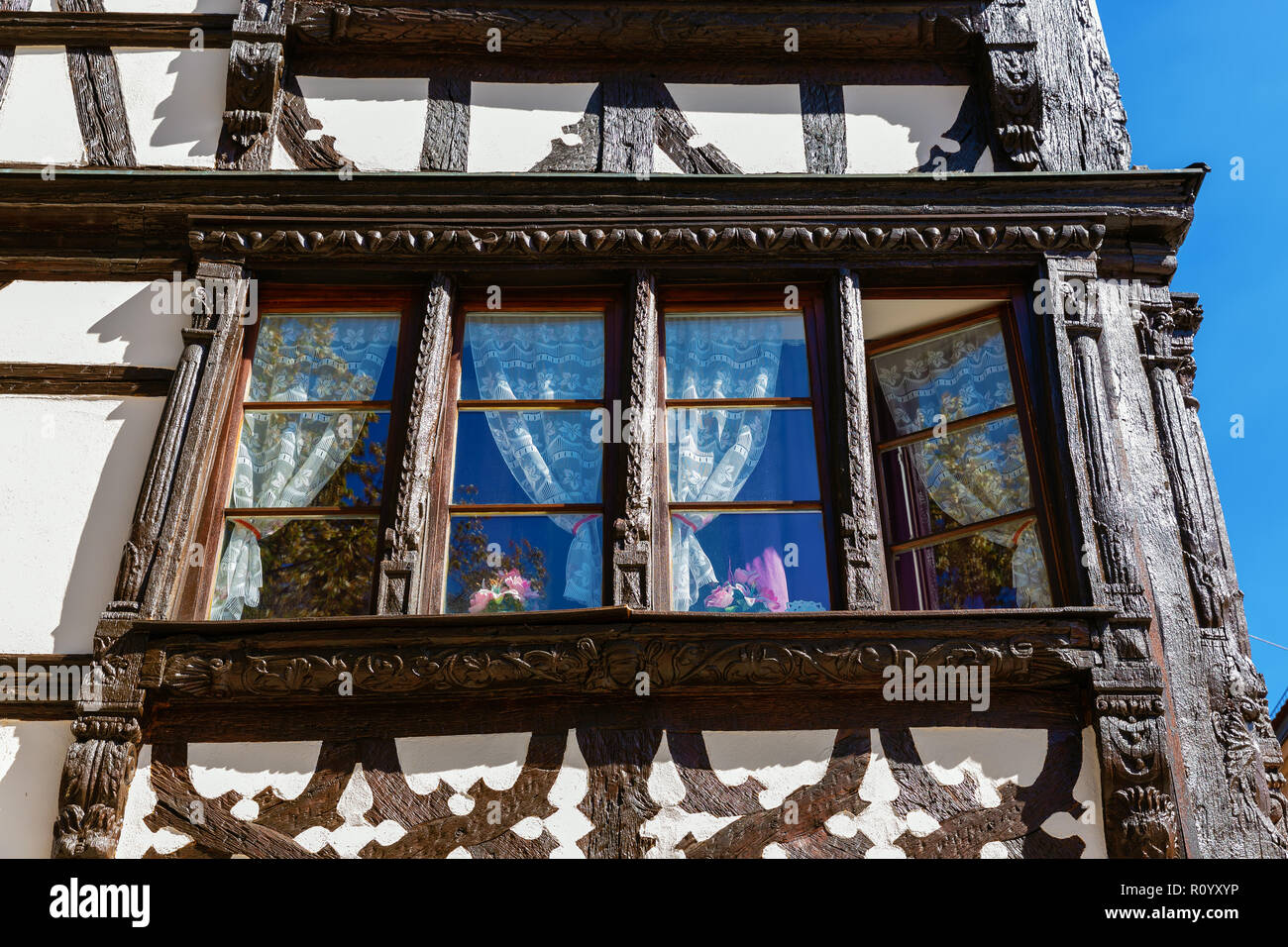 picture of a window of a medieval half timbered house in Strasbourg ...