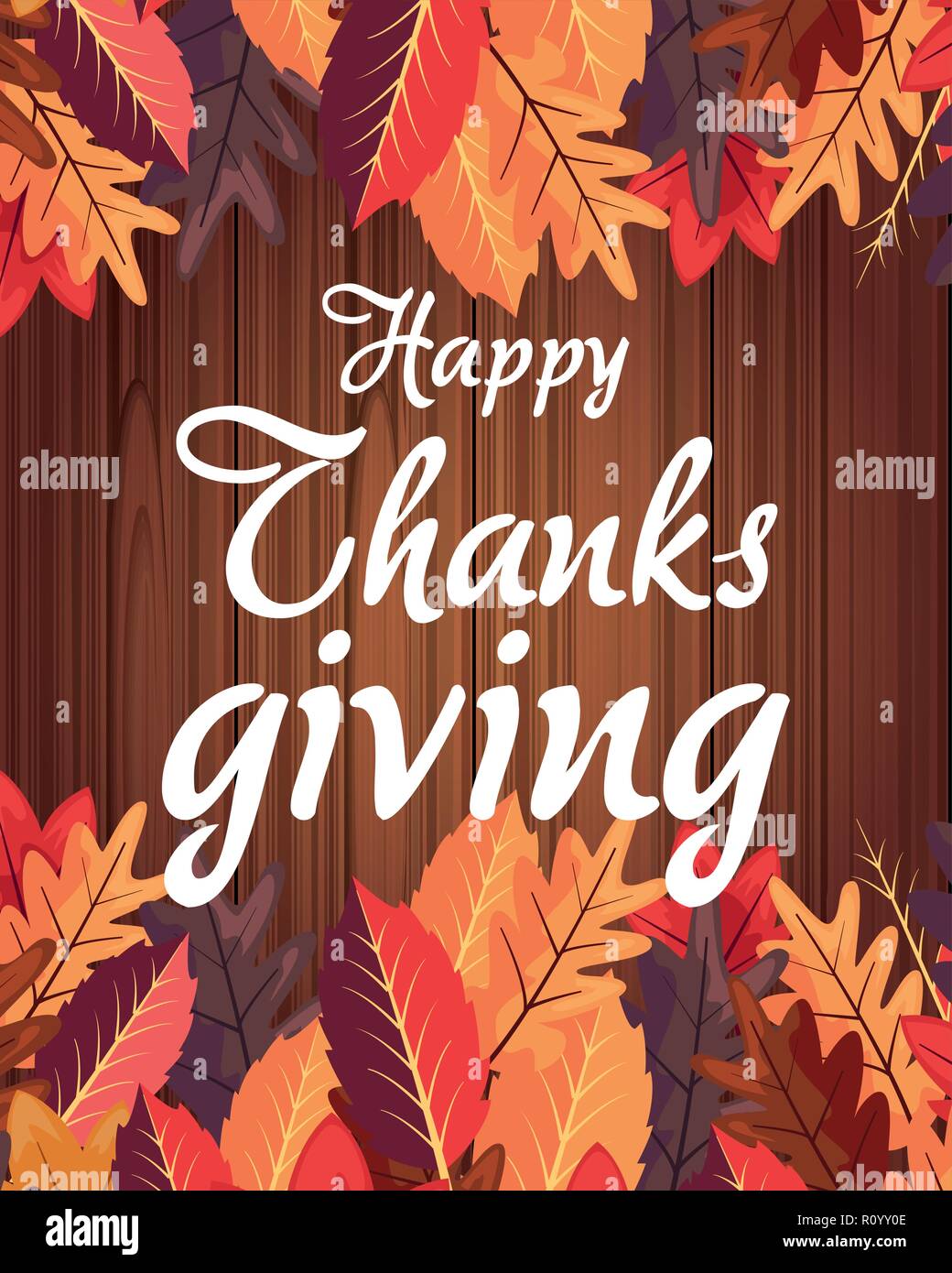 happy thanksgiving types tree leaves vector illustration Stock Vector ...