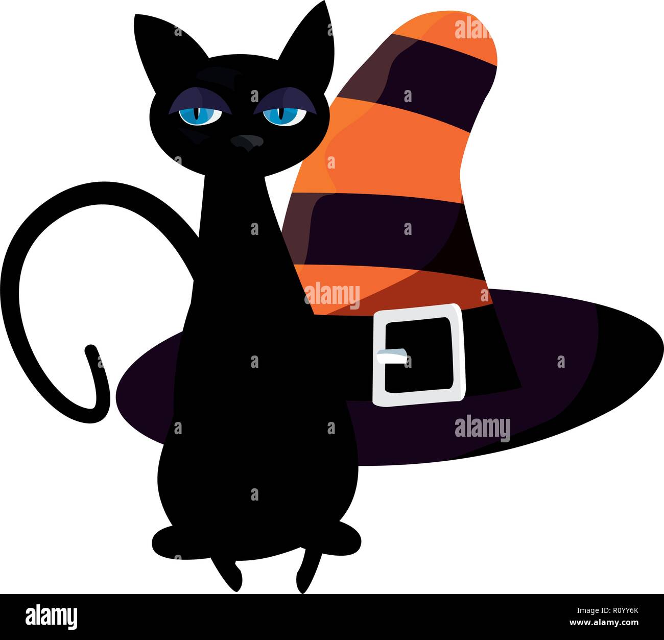 black cat halloween and witch hat vector illustration Stock Vector ...