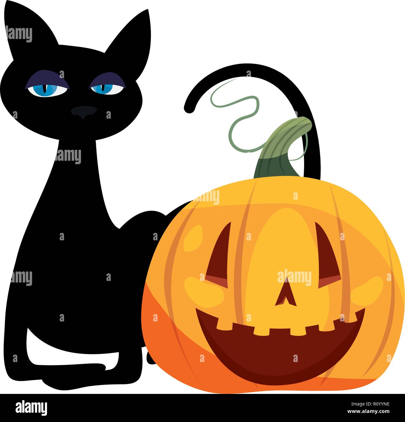 black cat halloween and pumpkin vector illustration Stock Vector Image ...