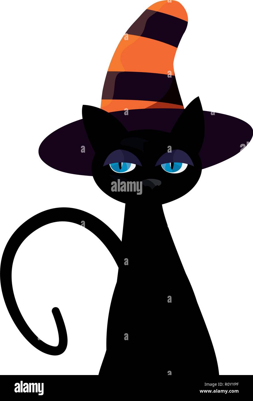 black cat halloween and witch hat vector illustration Stock Vector ...