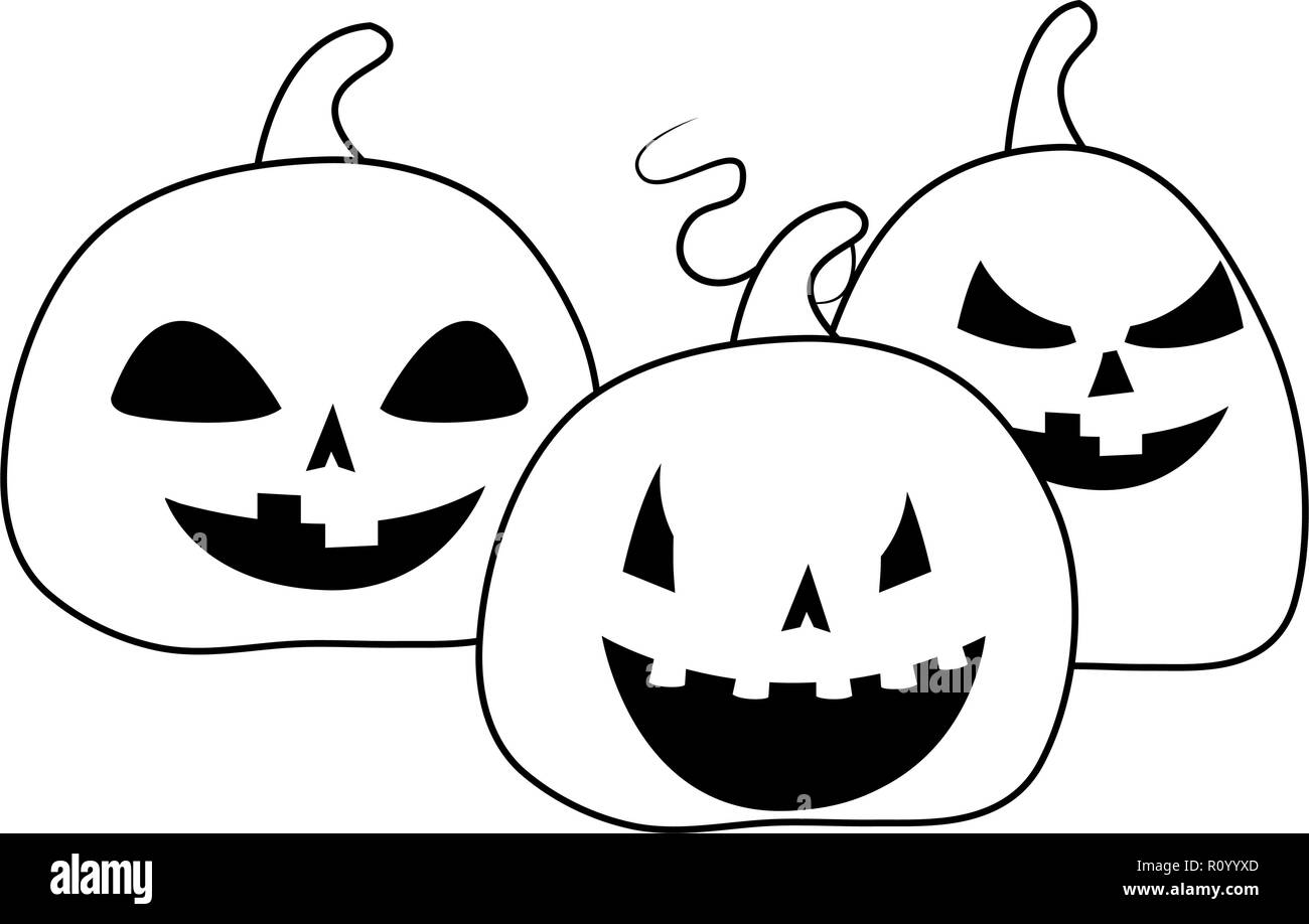 three pumpkin halloween decoration vector illustration outline vector ...
