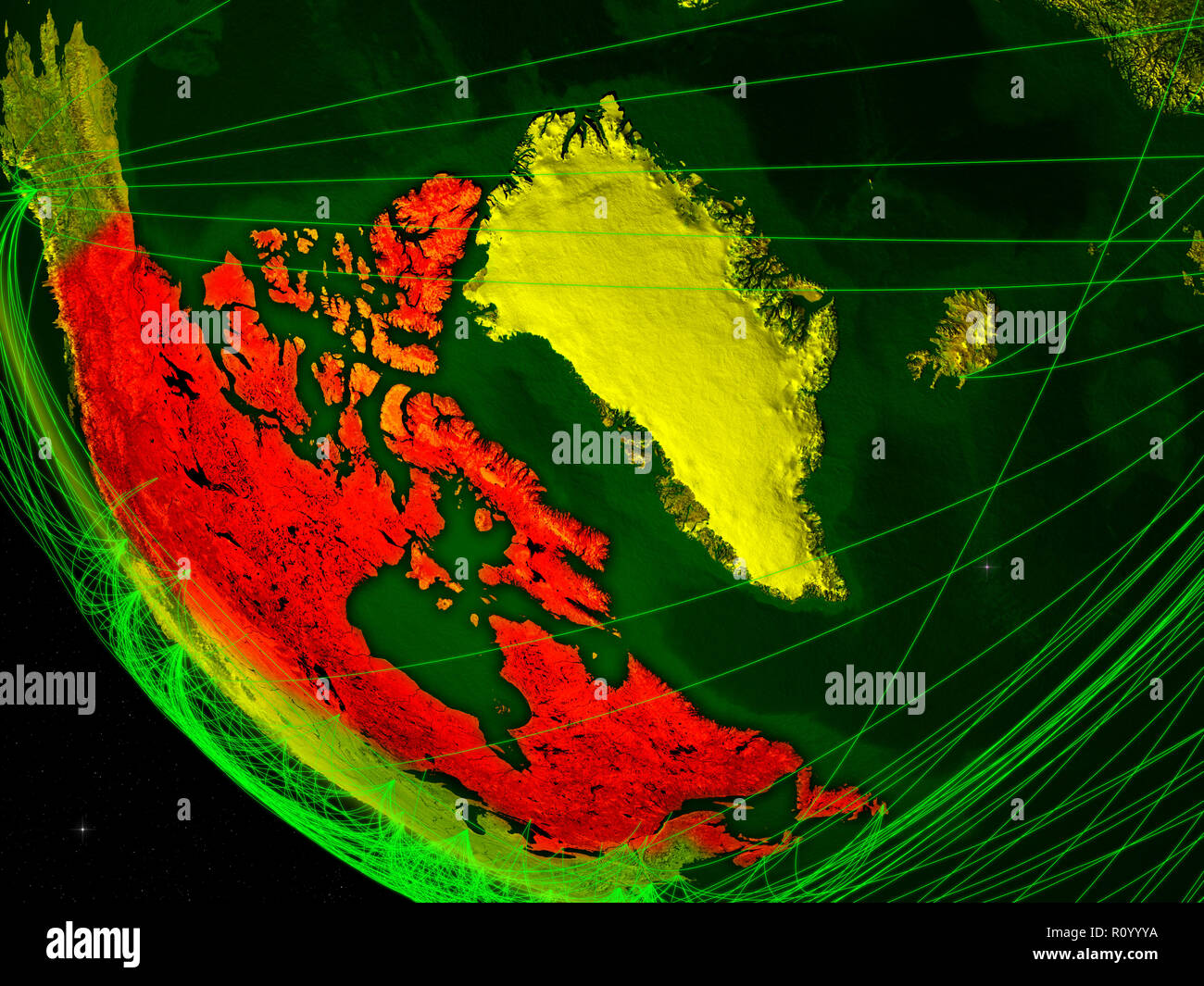 Canada on digital planet Earth from space with network. Concept of ...