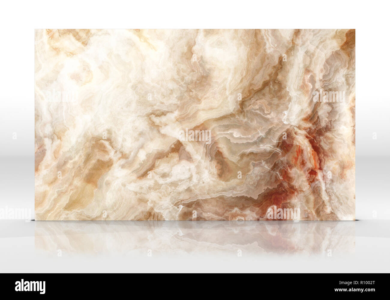 Yellow onyx marble tile standing on the white background with ...