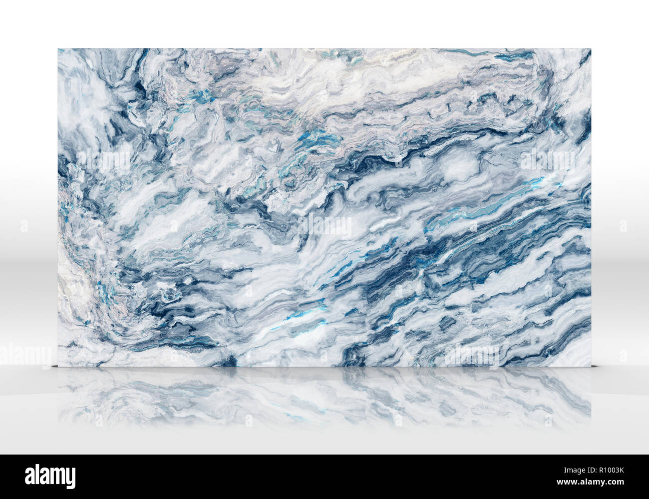 Blue marble tile standing on the white background with reflections and ...