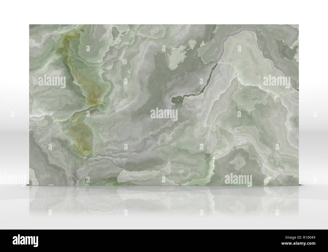 Green Onyx tile standing on the white background with reflections and ...