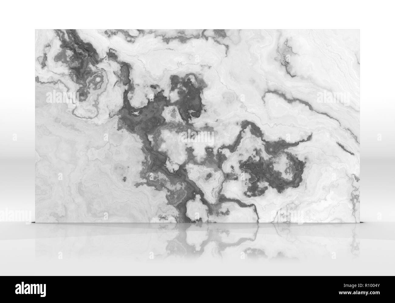 White marble tile standing on the white background with reflections and ...