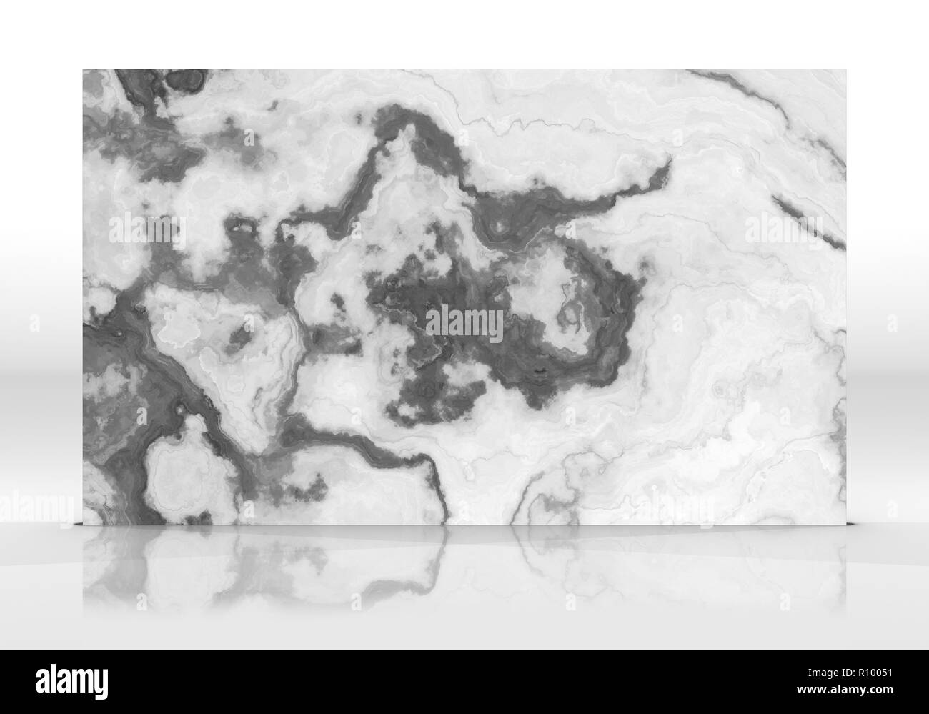 White marble tile standing on the white background with reflections and ...