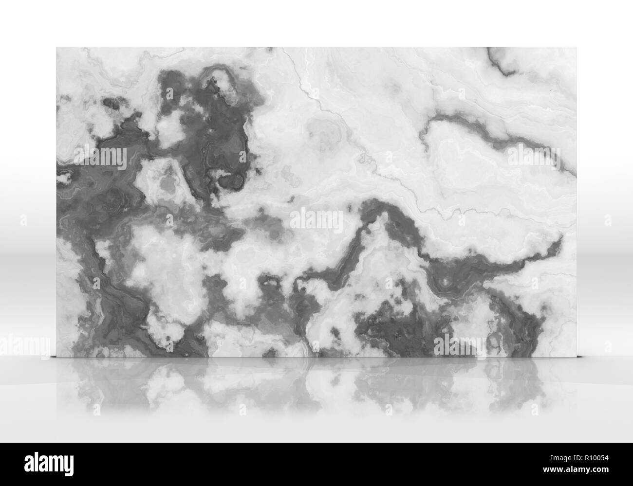 White marble tile standing on the white background with reflections and ...