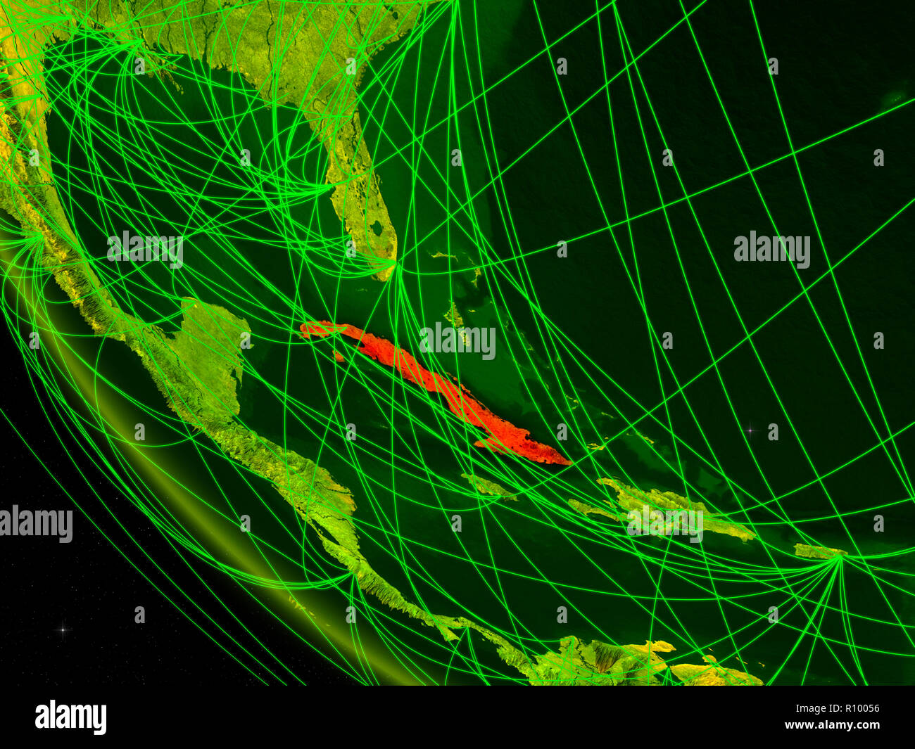 Cuba on digital planet Earth from space with network. Concept of ...