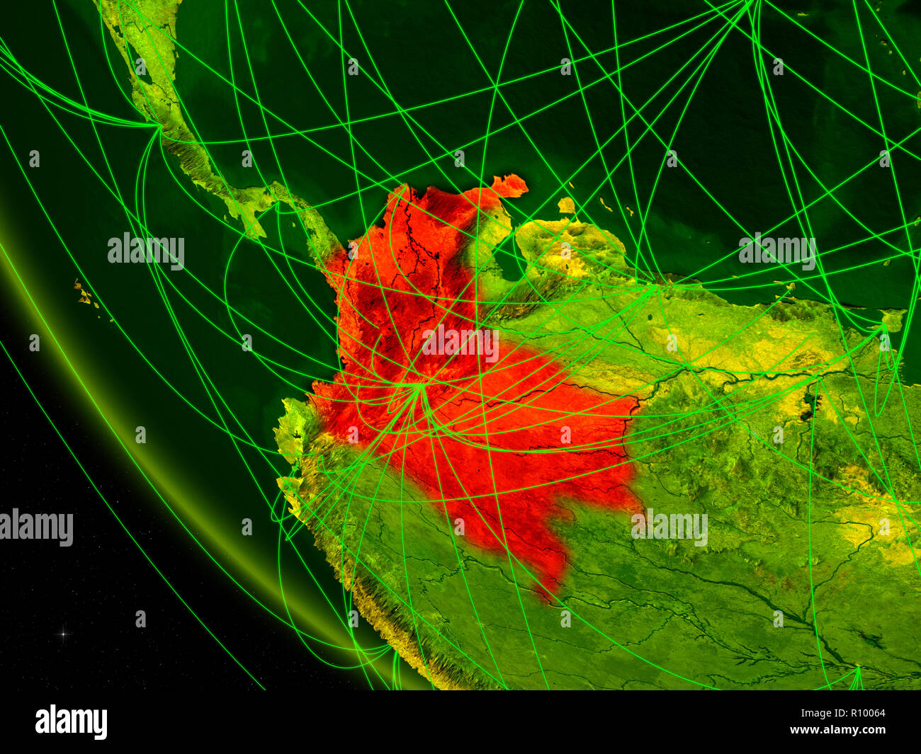 Colombia on digital planet Earth from space with network. Concept of ...