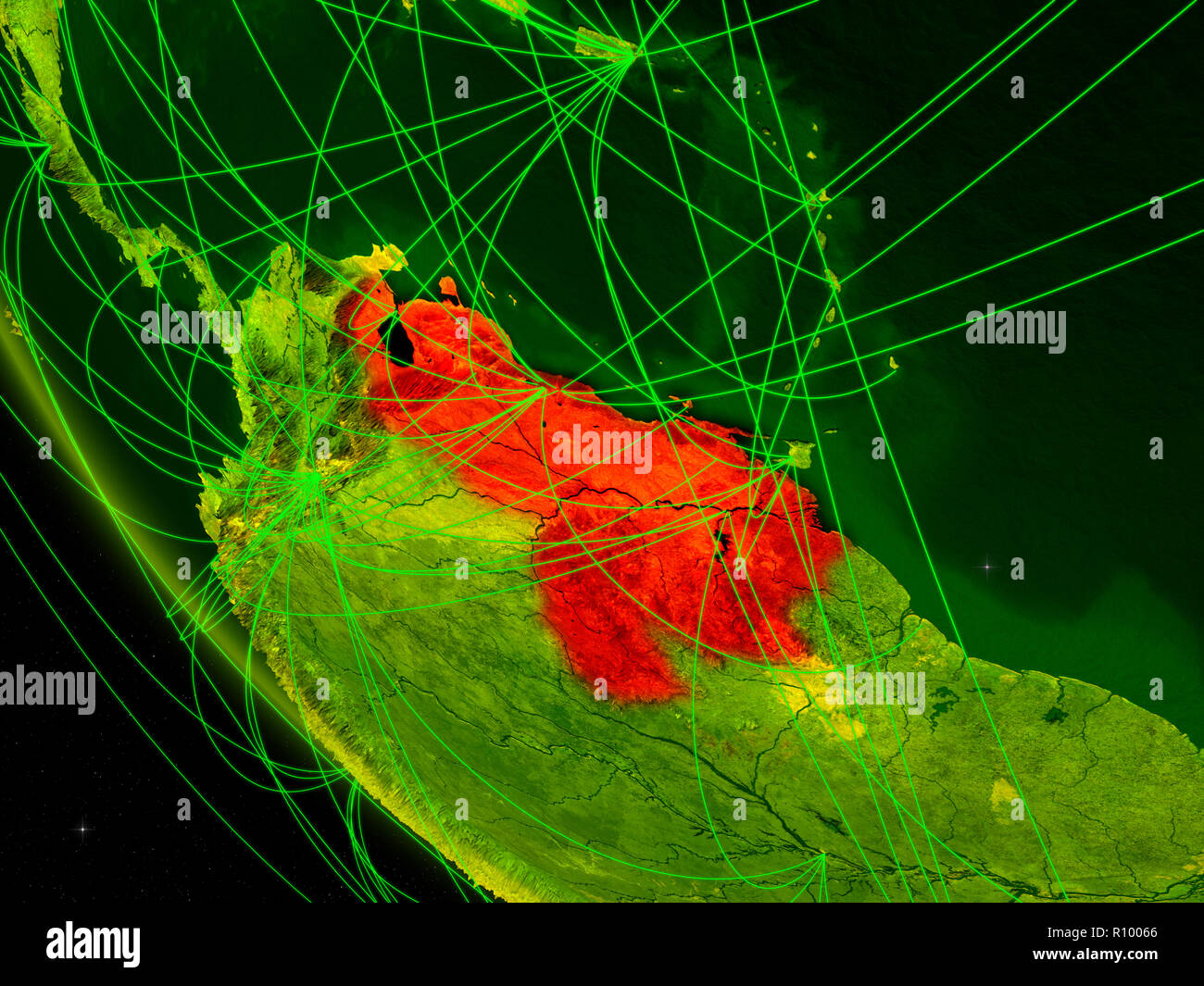 Venezuela on digital planet Earth from space with network. Concept of ...