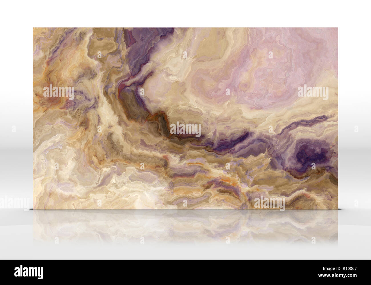 Yellow onyx tile standing on the white background with reflections and ...