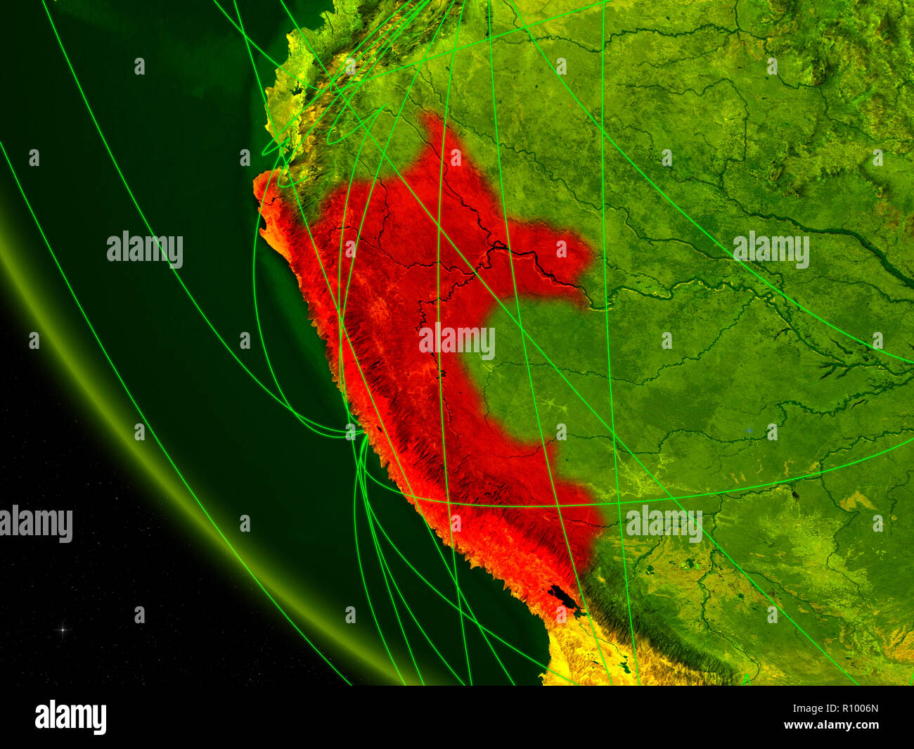 Peru on digital planet Earth from space with network. Concept of ...