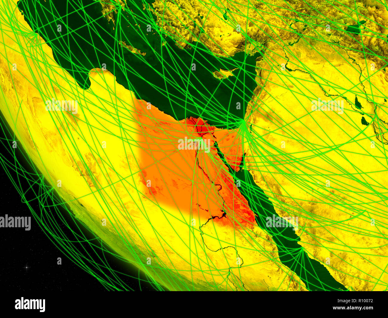Egypt on digital planet Earth from space with network. Concept of ...