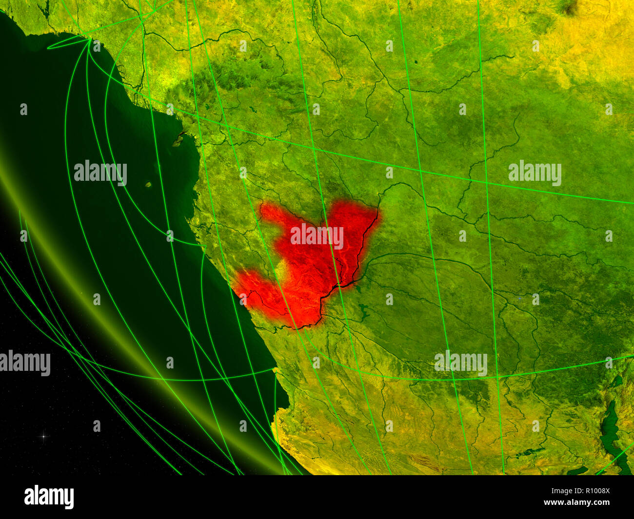 Congo on digital planet Earth from space with network. Concept of ...