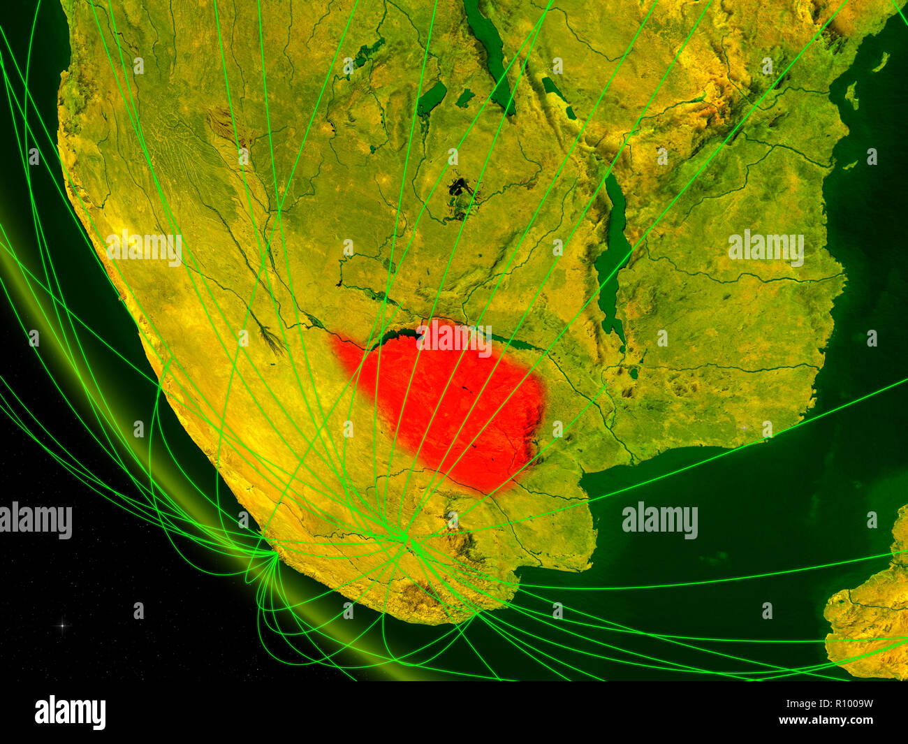Zimbabwe on digital planet Earth from space with network. Concept of ...