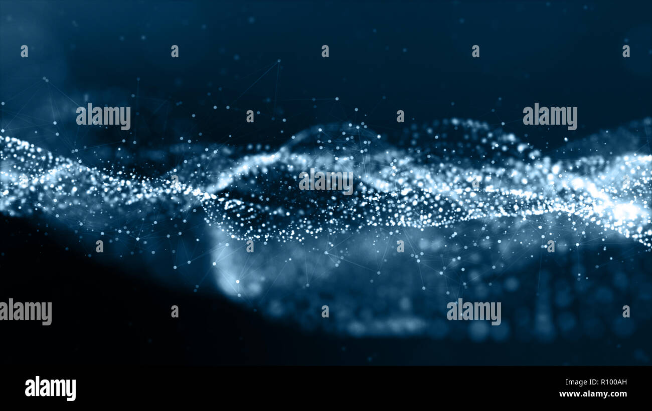 Blue color particles wave abstract background Stock Photo - Alamy