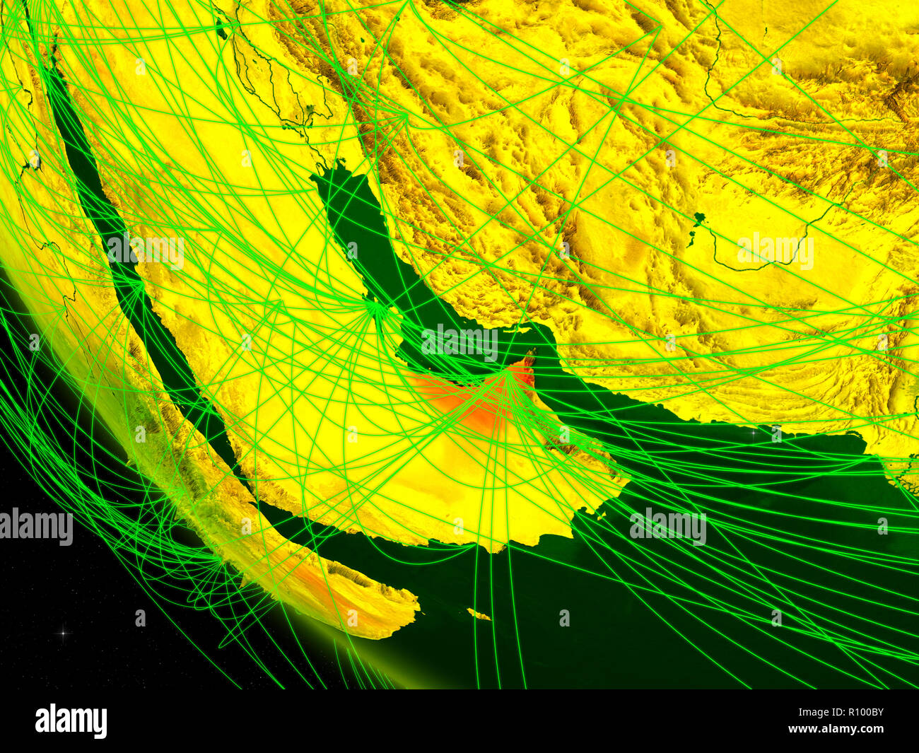 United Arab Emirates on digital planet Earth from space with network ...
