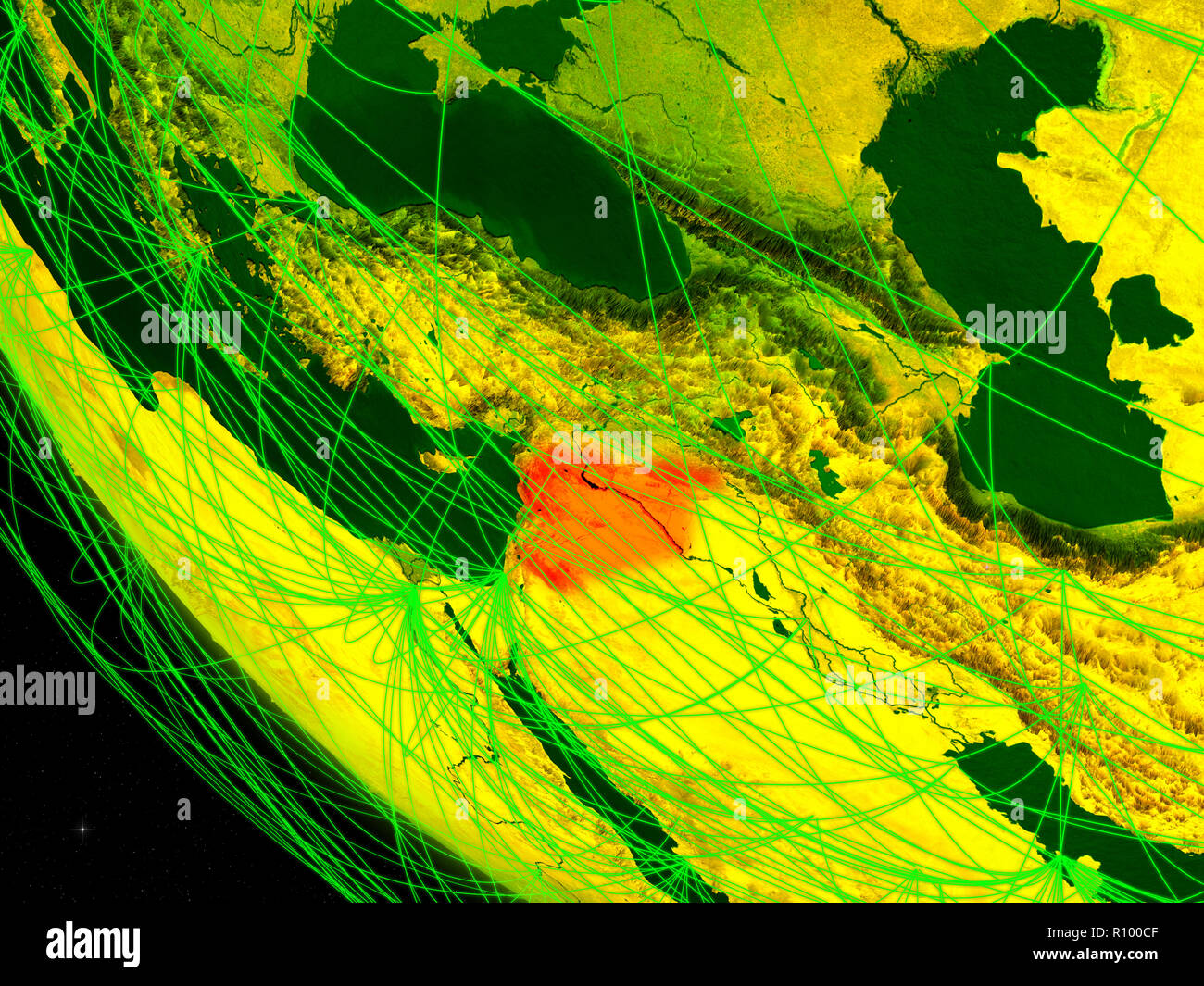 Syria on digital planet Earth from space with network. Concept of ...