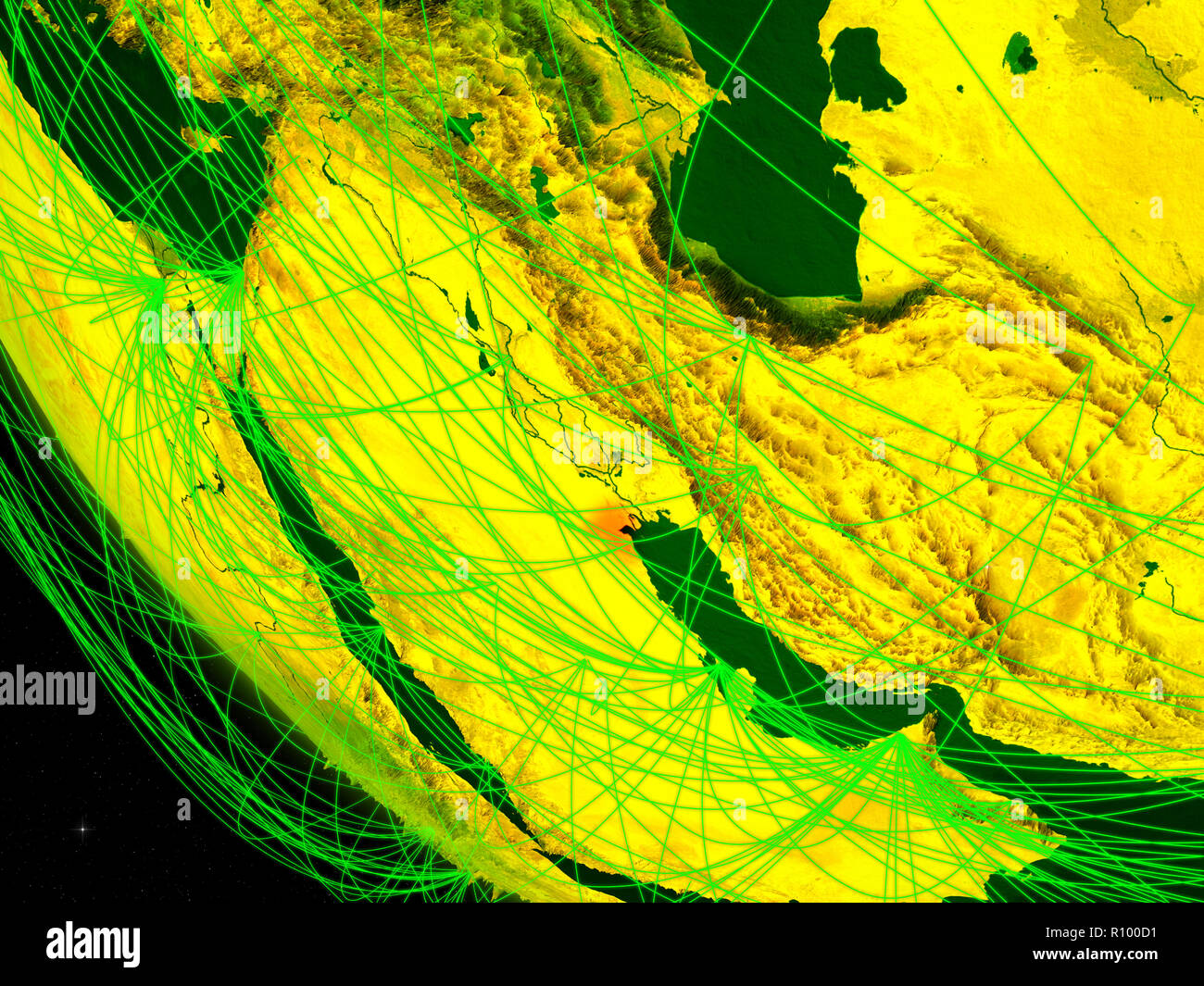 Kuwait on digital planet Earth from space with network. Concept of ...