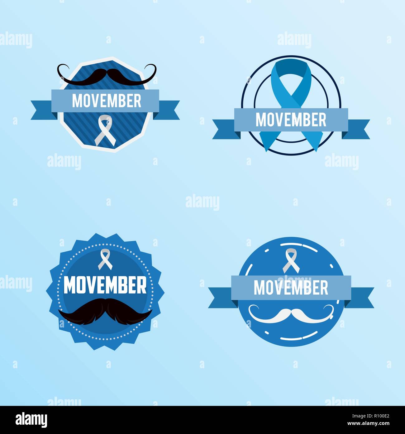 movember day stickers moustache blue ribbons vector illustration Stock ...