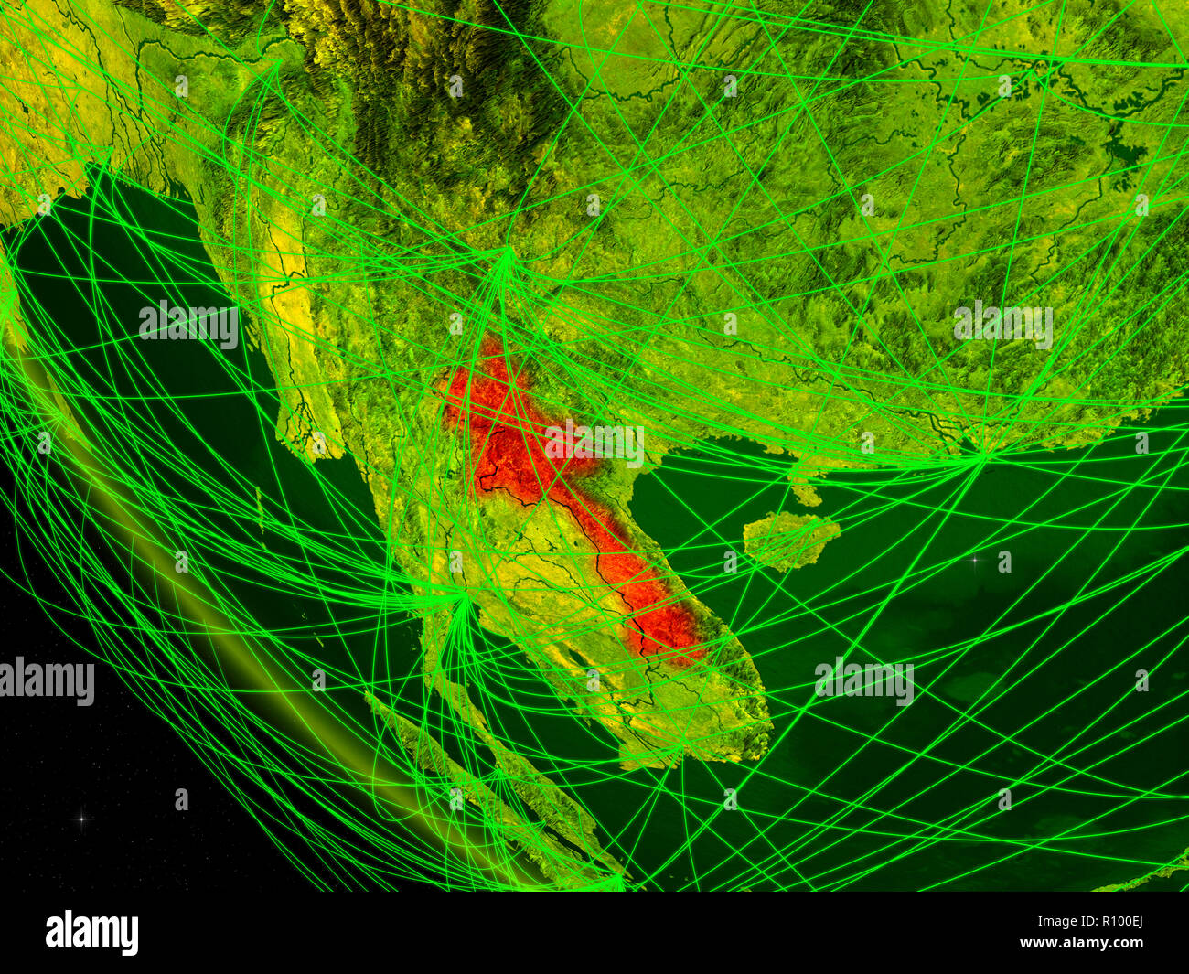 Laos on digital planet Earth from space with network. Concept of ...