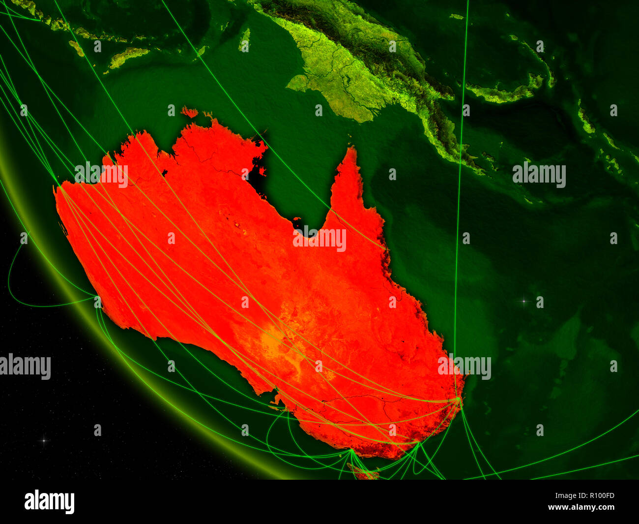 Australia on digital planet Earth from space with network. Concept of ...