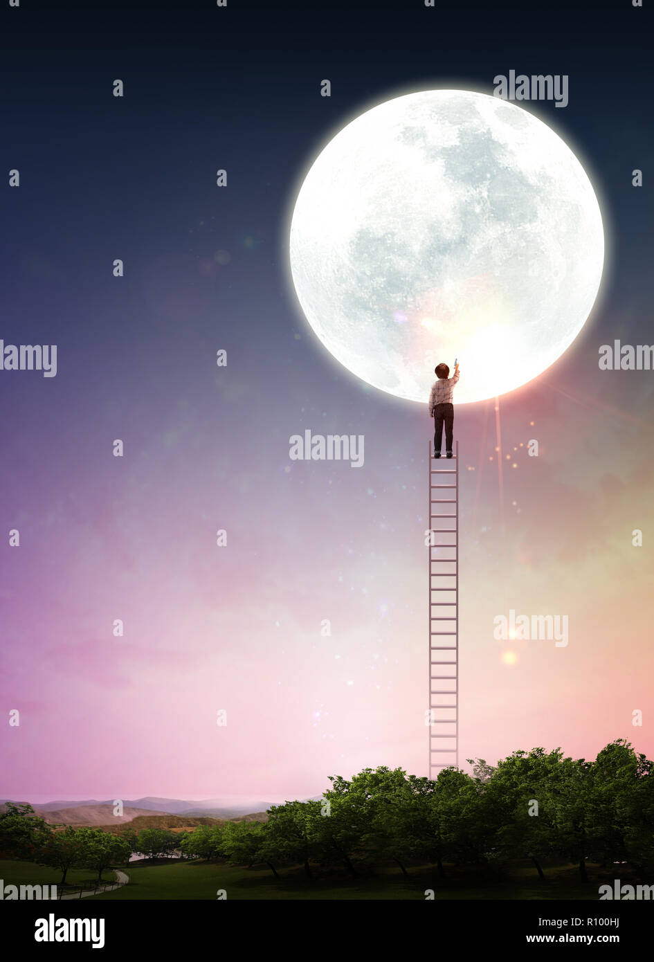 Child forest moon hi-res stock photography and images - Alamy