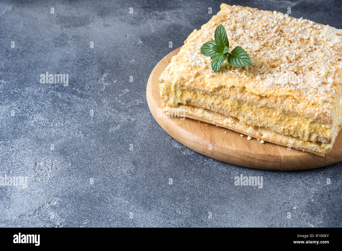 Layered cake with cream Napoleon millefeuille vanilla slice with mint ...