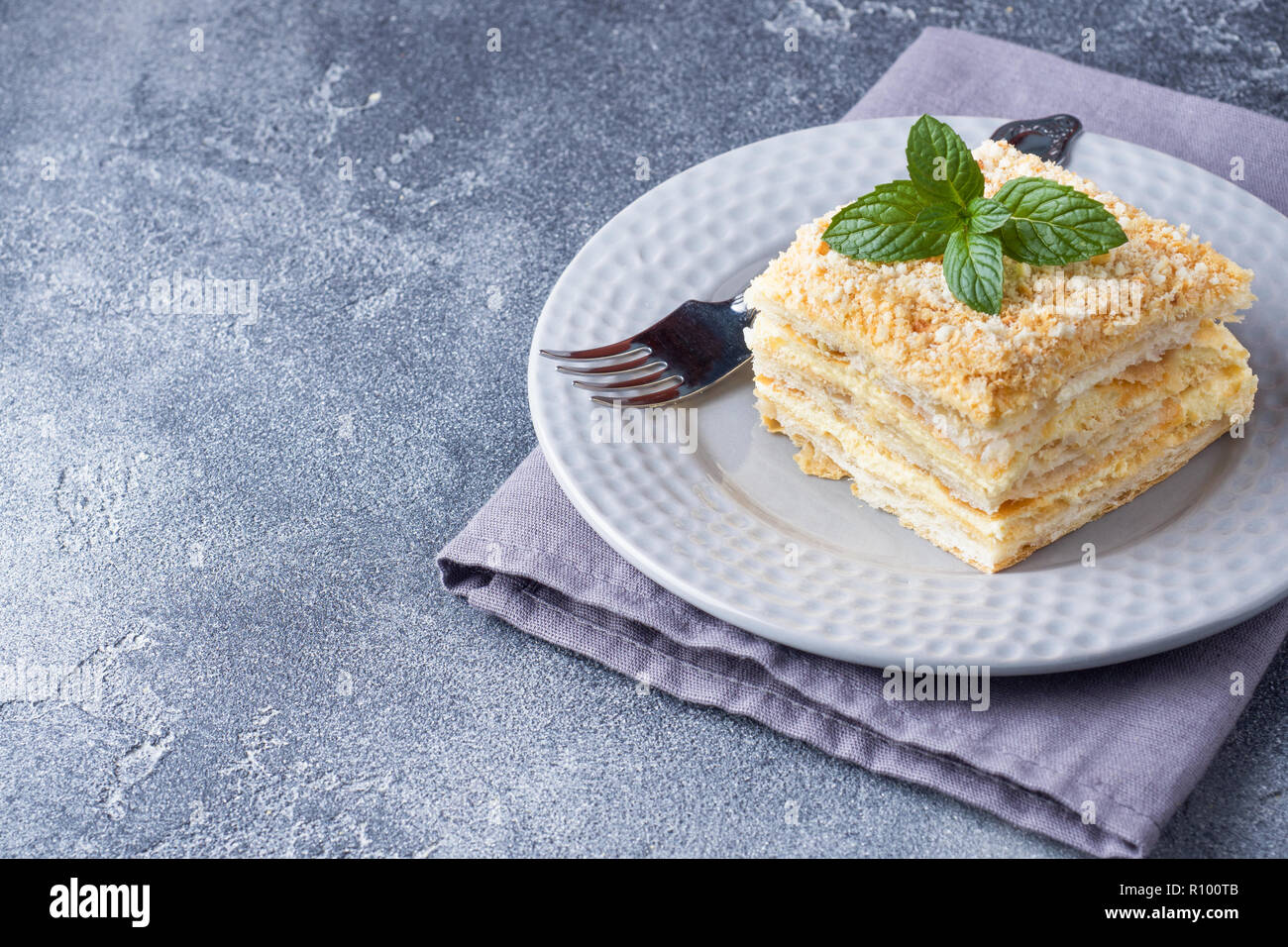 Layered cake with cream Napoleon millefeuille vanilla slice with mint ...