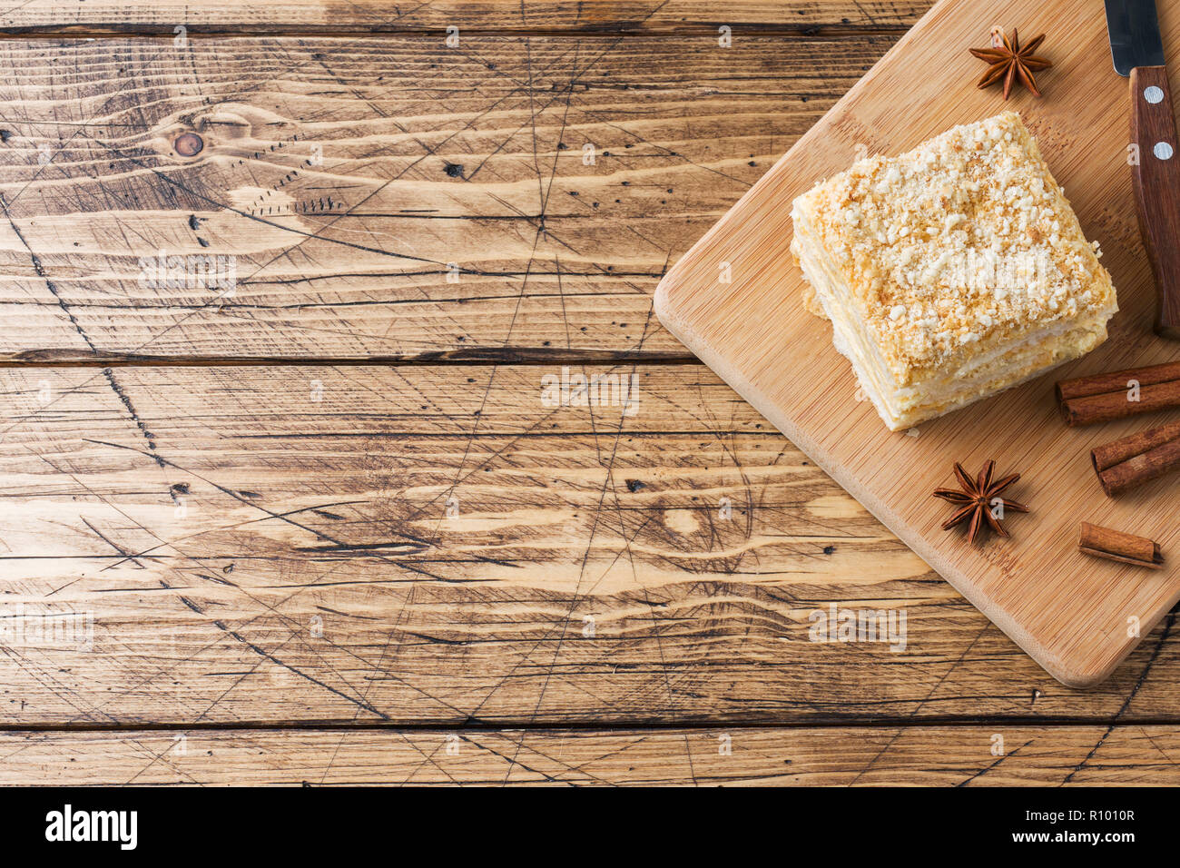 Layered cake with cream Napoleon millefeuille vanilla slice with ...