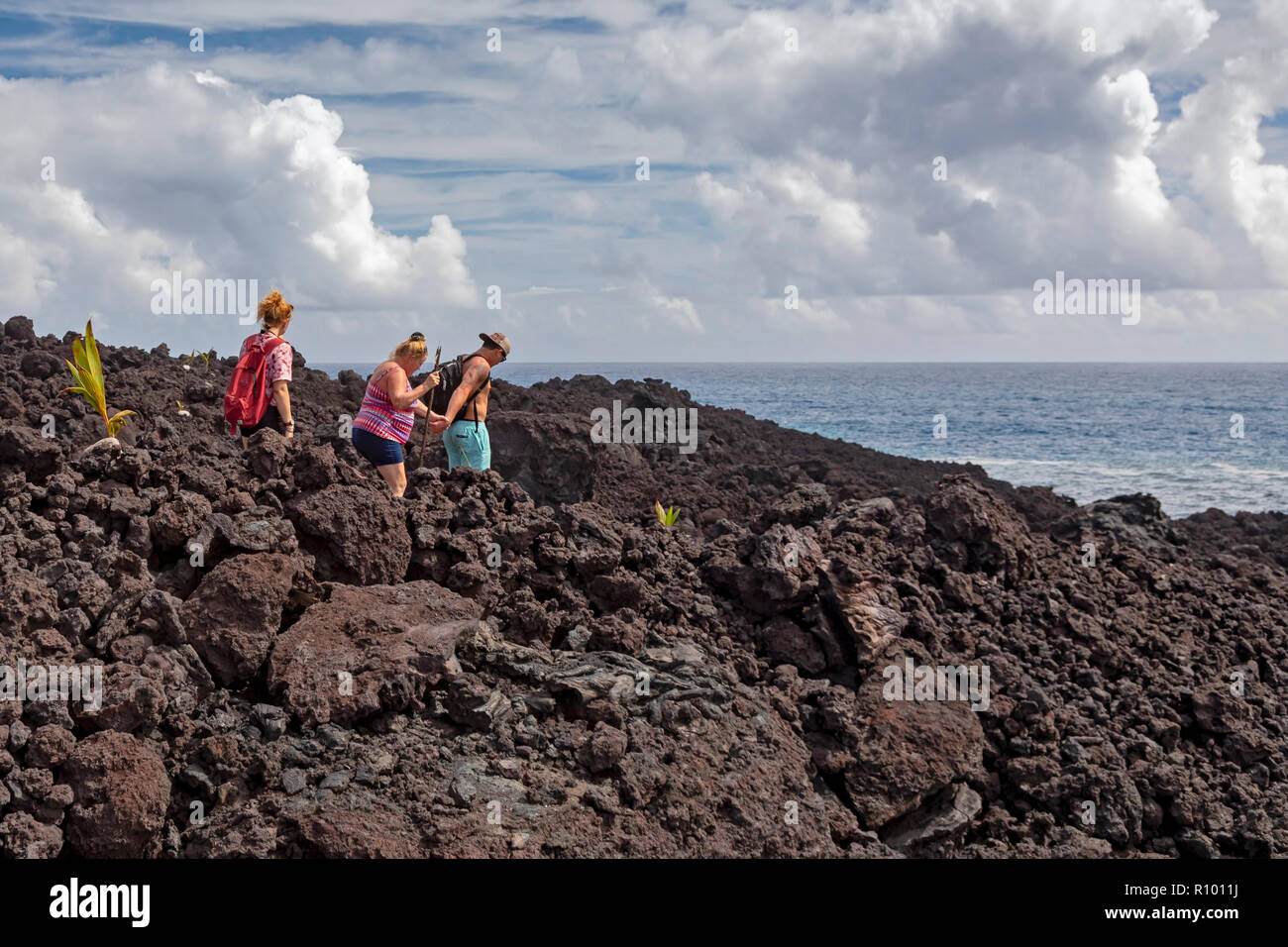Pahoa, Hawaii - People hike across the cooled lava from the 2018 ...