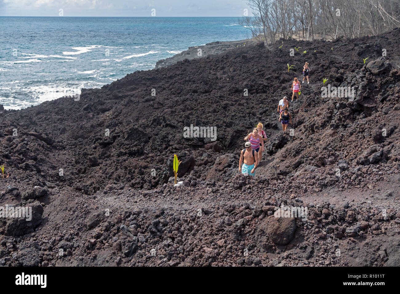 Pahoa, Hawaii - People hike across the cooled lava from the 2018 ...