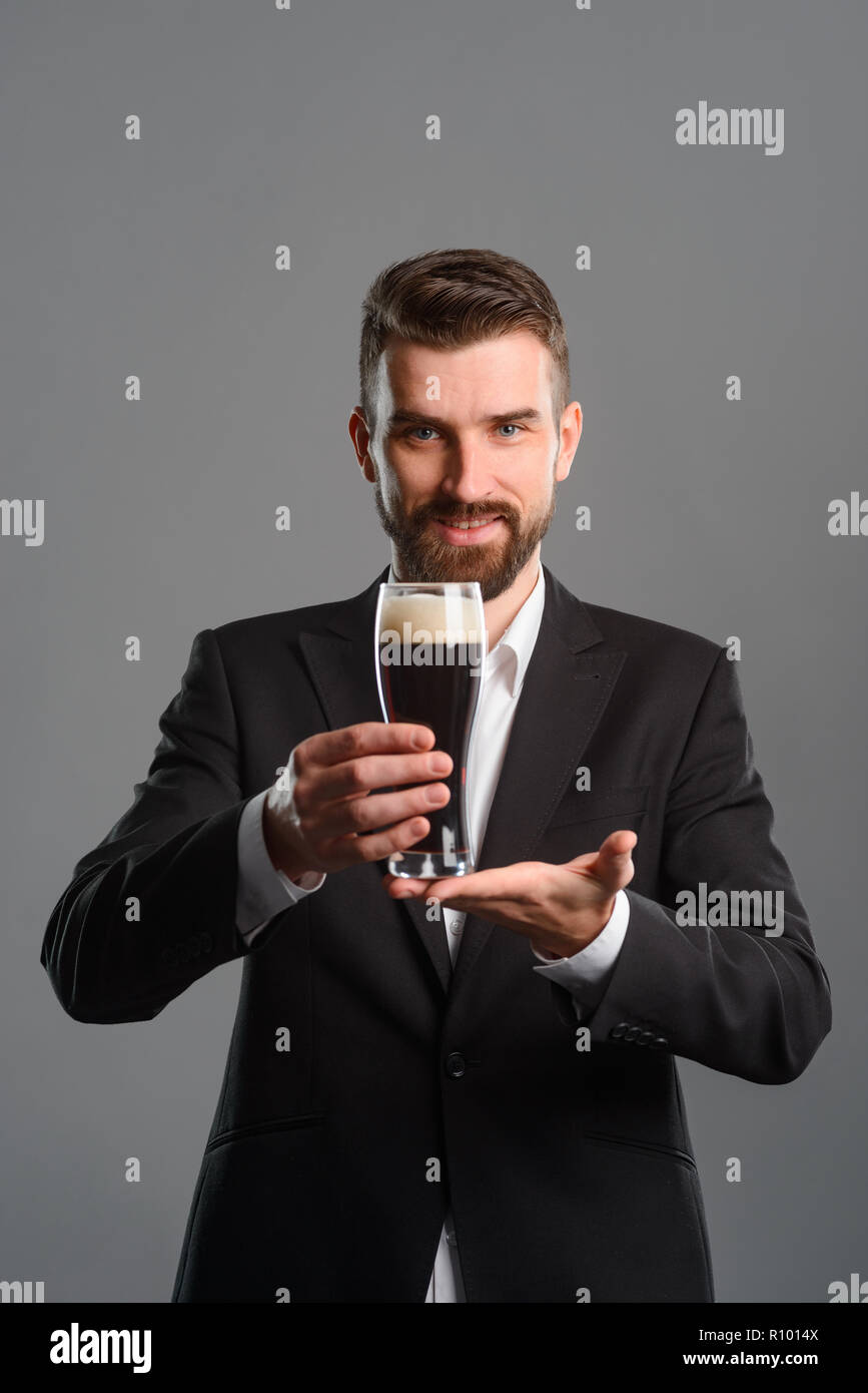 Man with full beer glass Stock Photo - Alamy